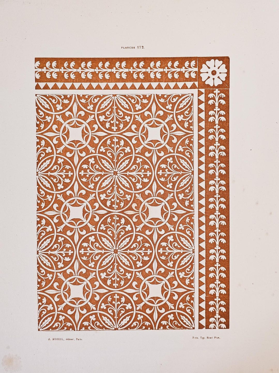 Antique French Terracotta Tile Pattern Print - 1800s Decorative Arts ...