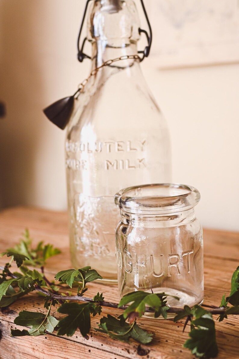 Vintage Thick Glass Yogurt Container - Retro Kitchen Storage - Antique ...