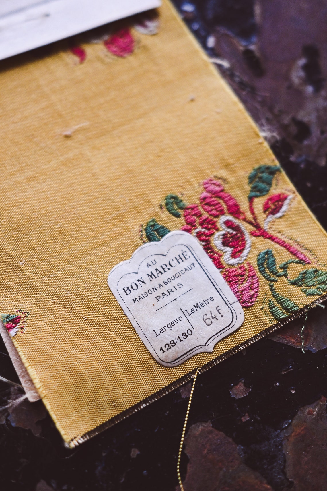 Vintage Yellow Brocade Fabric Sample: Early 1900s French Textile ...
