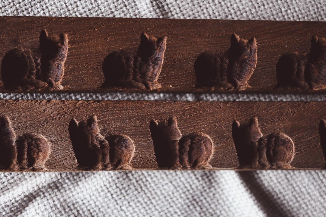 Antique Hand Carved Wood Marzipan Mold | Cat Kittens | Springerle ...