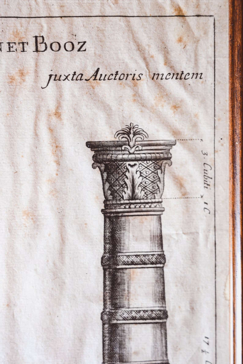 Rare 1734 Engraving: Solomon's Temple Copper Columns - Antique Biblical ...