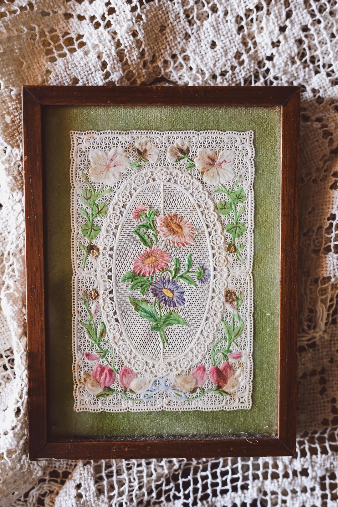 Vintage Framed Perforated Paper Cards - Antique Small Decorative Wall ...