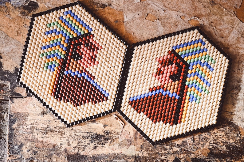 Antique Glass Beaded Trivets Coasters Set | Native American Tree of ...