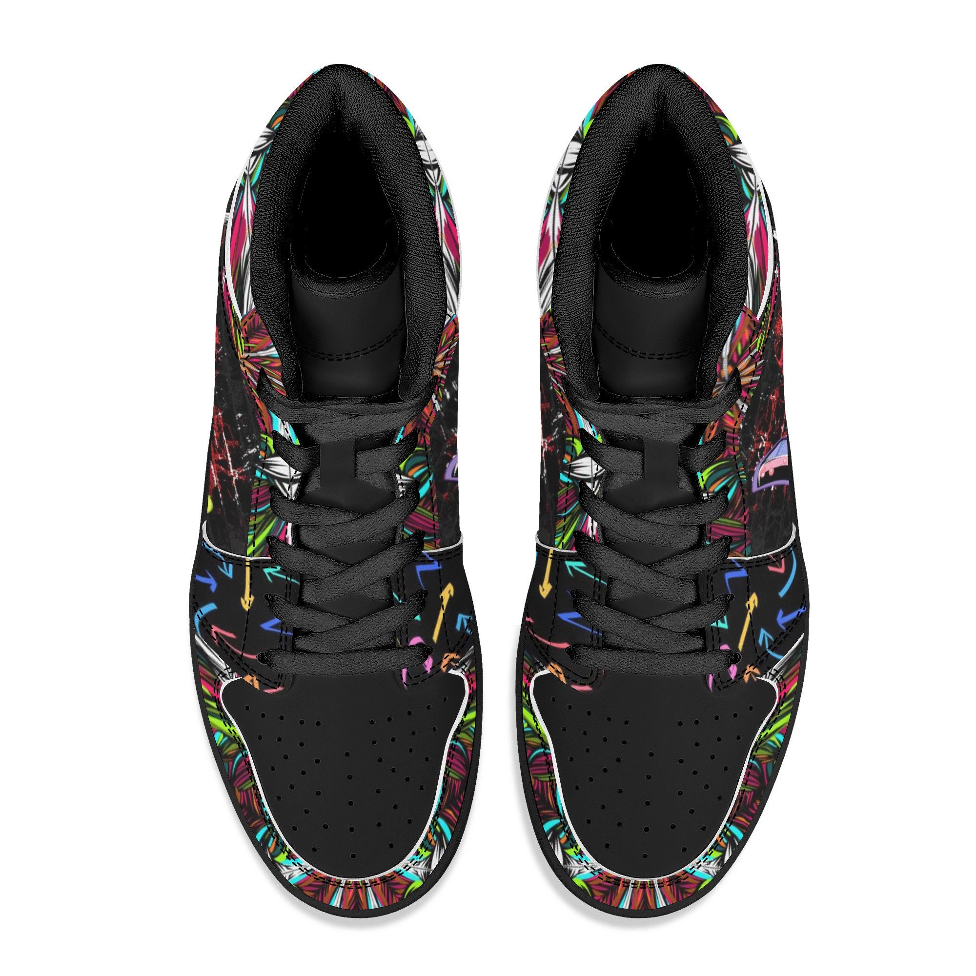 Graffiti Custom Name Shoes for Men's Black High Top Leather Sneakers ...