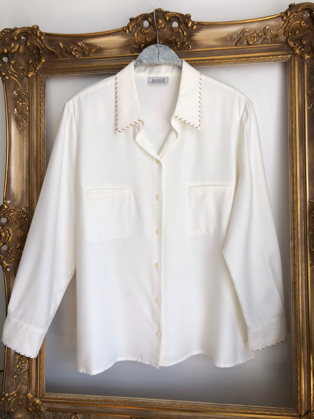 90s Cream Blouse, Oversized Shirt From Basler Sz 46, Exposed Stitching ...