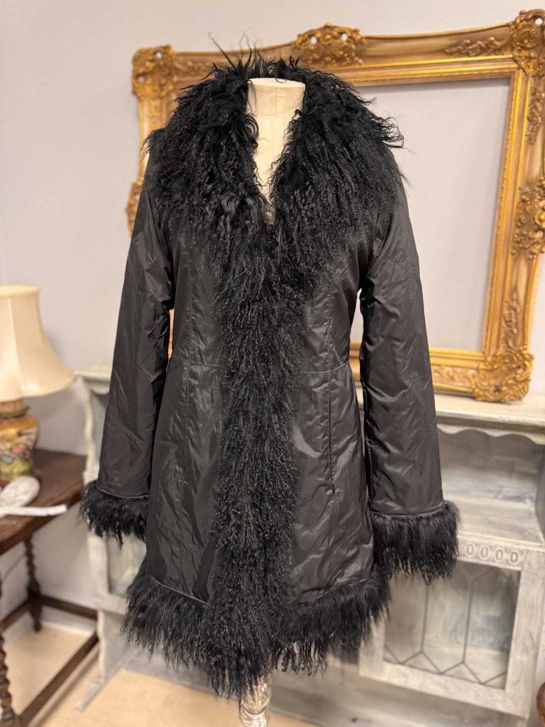 Black Afghan Coat, Penny Lane Coat, Size S/M, Black Mongolian Fur Coat ...