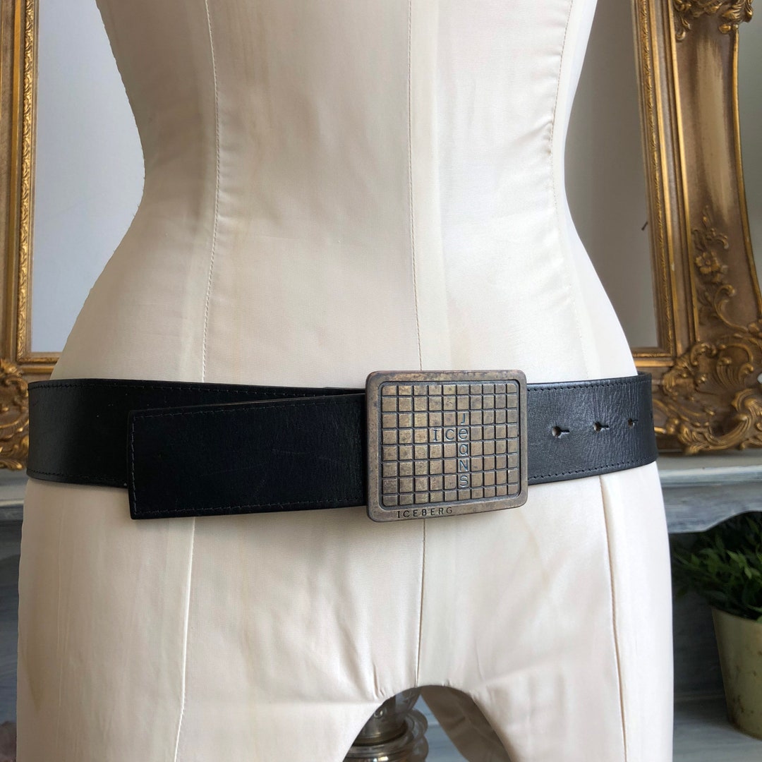Y2K Iceberg Black Leather Belt, Ice Jeans Genuine Leather Belt, Italian ...