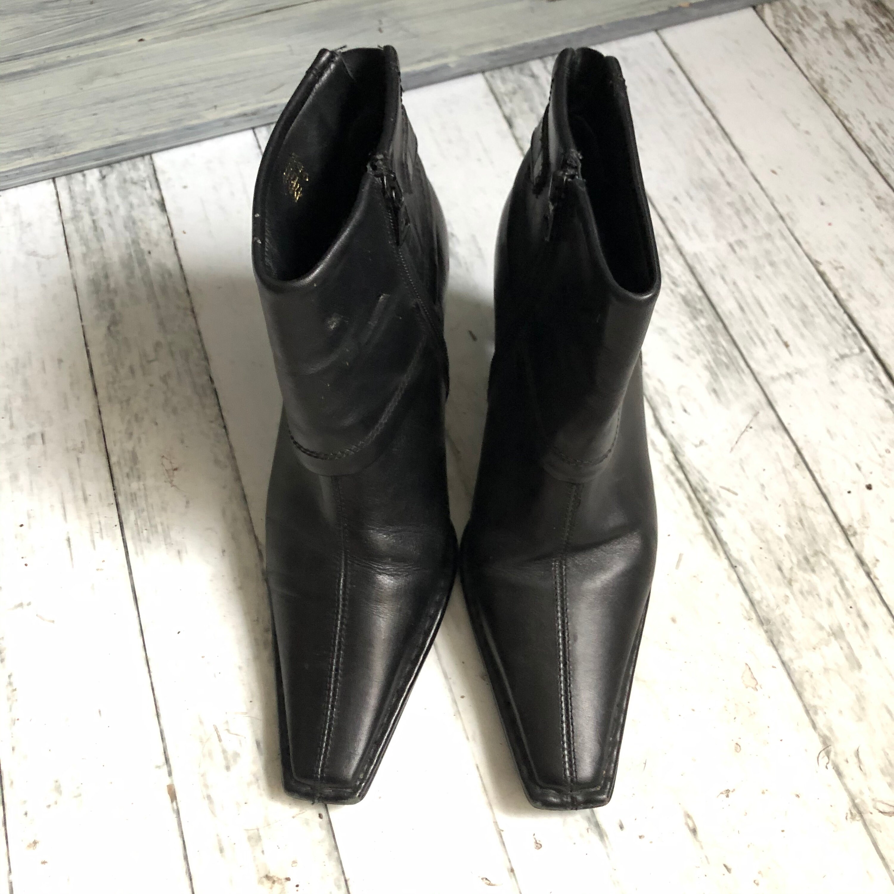 90s Italian Vintage Black Leather Ankle Boots Sz 38 Lazzarini Black ...