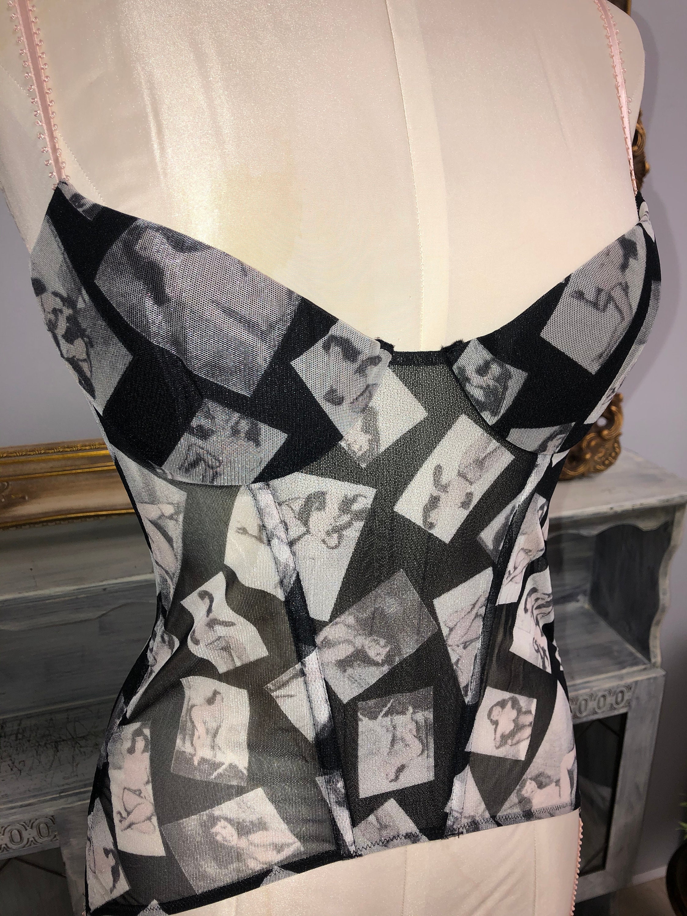 La Perla Sexy Burlesque Woman Print Mesh Corset Bustier Top Sz - Etsy