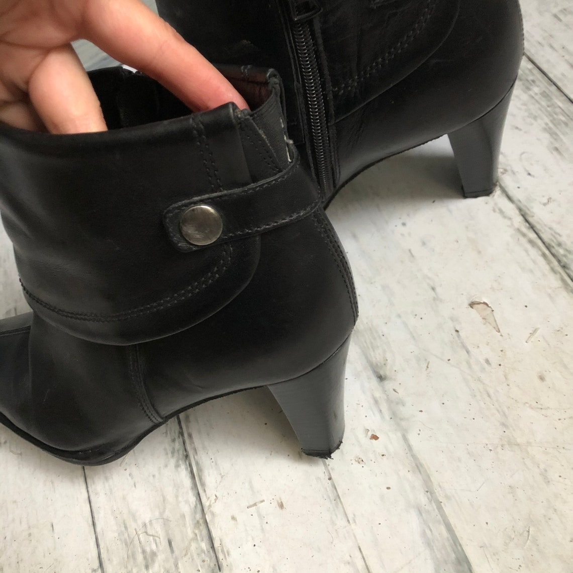 90s Italian Vintage Black Leather Ankle Boots Sz 38 Lazzarini Black ...