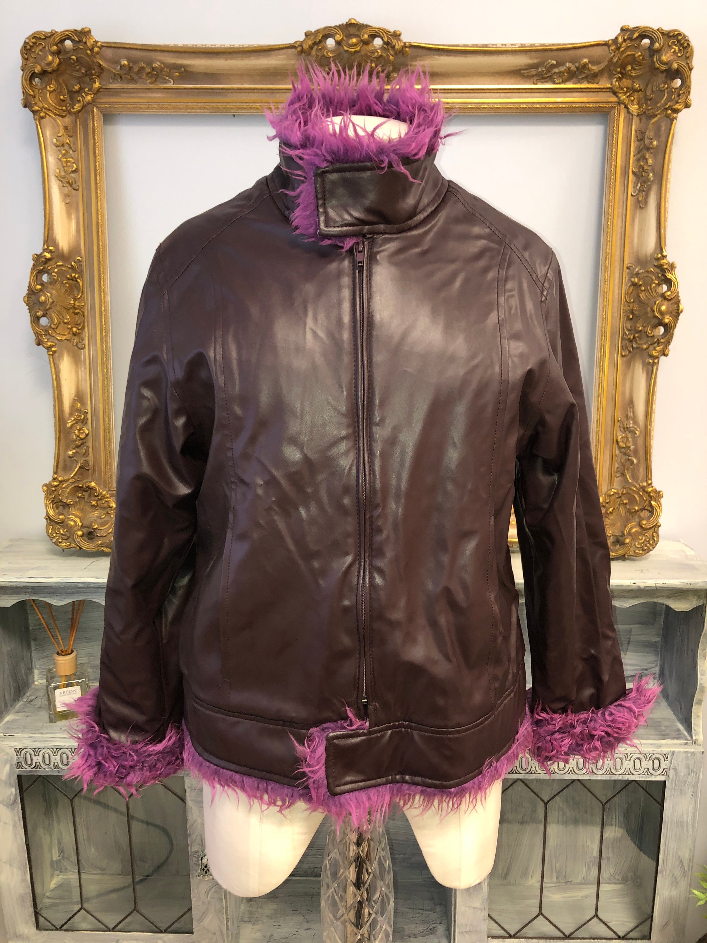 Funky Purple 90s Vinyl Bomber With Shaggy Fur Trim Size S - Etsy