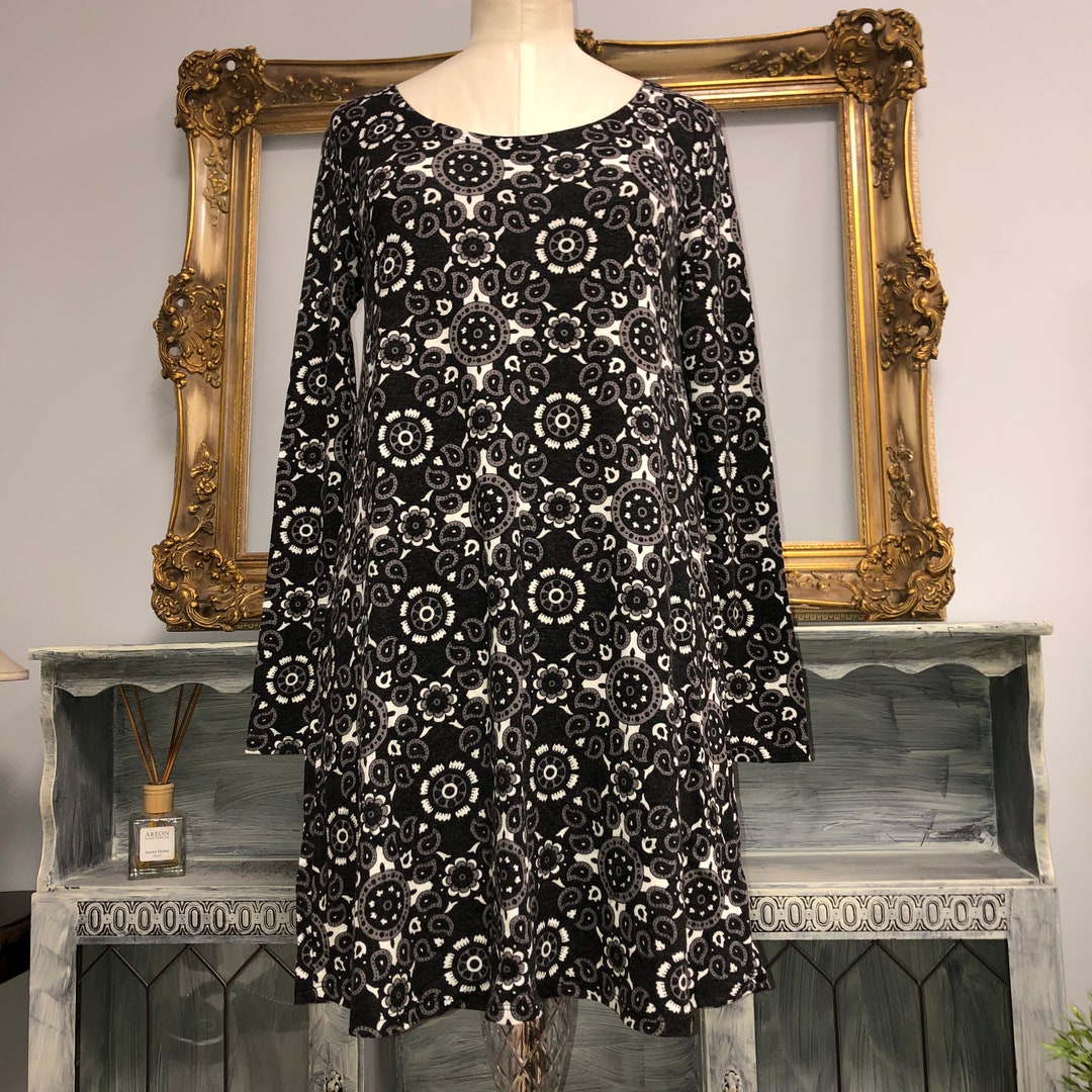 Indiska Scandinavian Patterns Shift Dress Sz M Retro Dress Viscose ...
