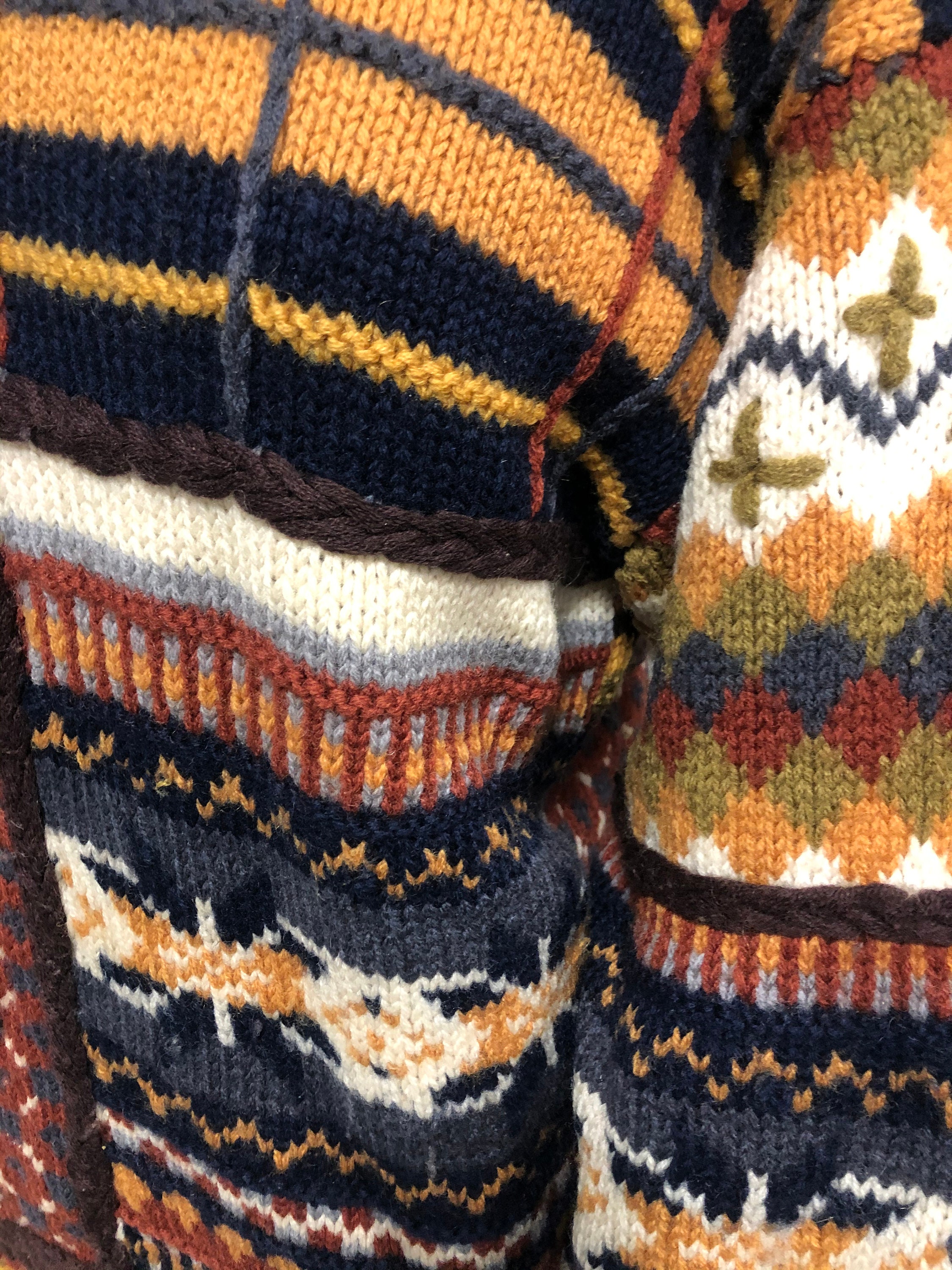 90s Mexican Cowichan Chunky Sweater Sz S/M Novelty Sweater Eclectic ...