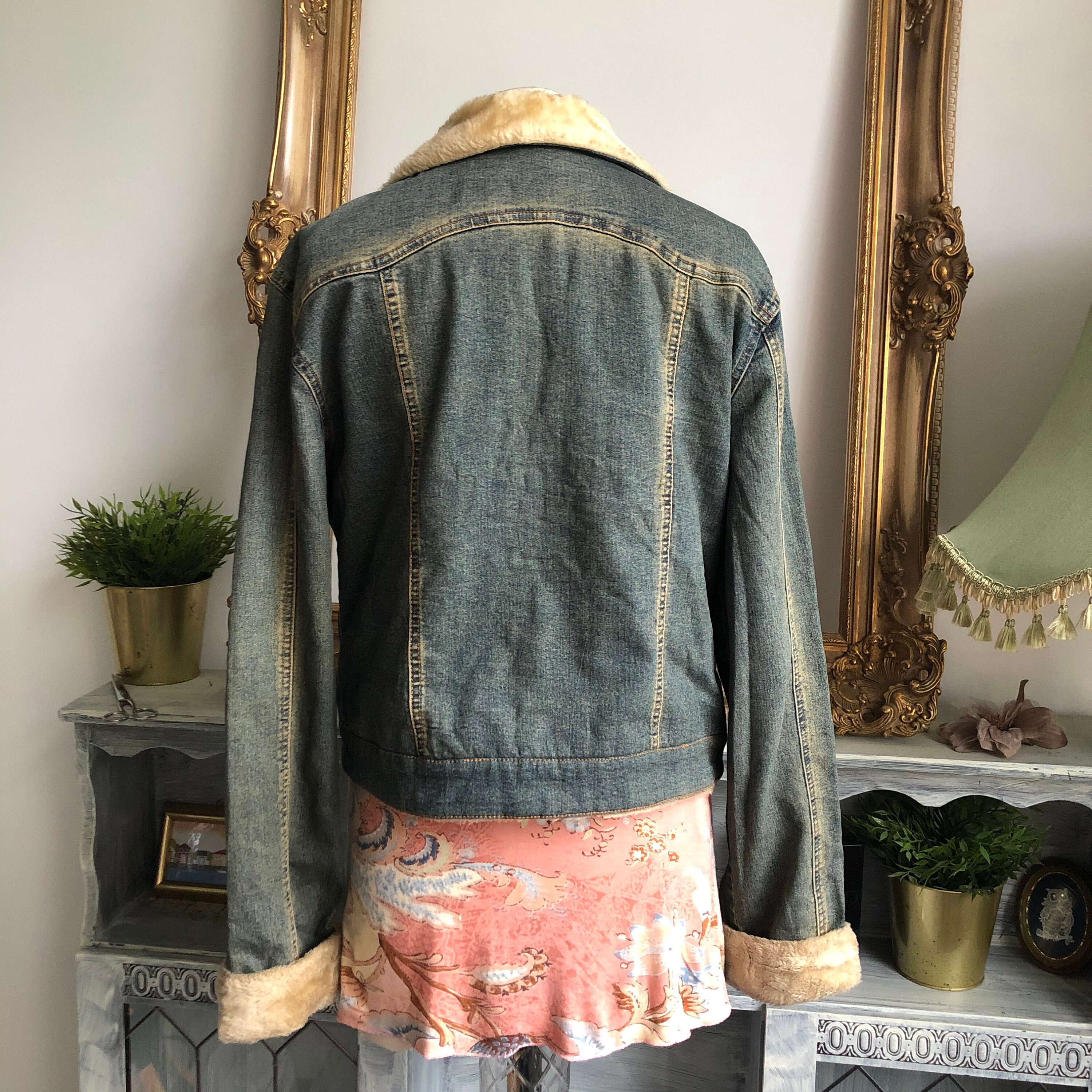 Y2K Acid Wash Beige Denim Jacket Faux Fur Collar and Cuffs Fit - Etsy