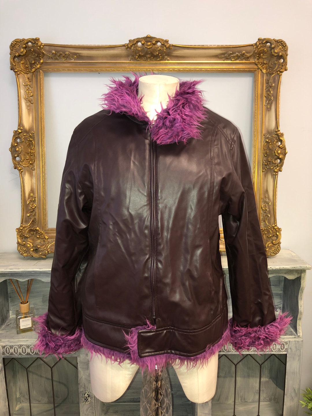 Funky Purple 90s Vinyl Bomber With Shaggy Fur Trim Size S - Etsy