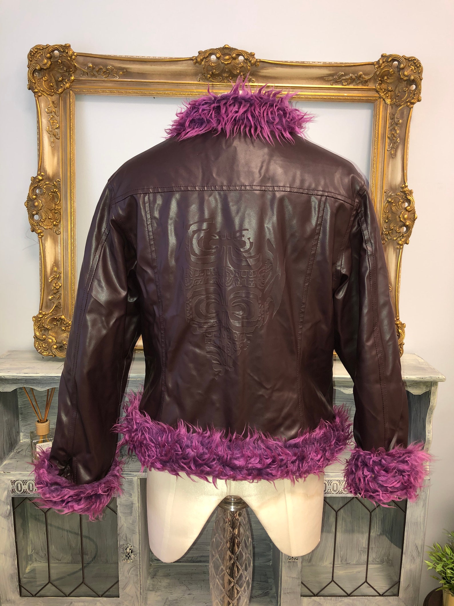 Funky Purple 90s Vinyl Bomber With Shaggy Fur Trim Size S - Etsy