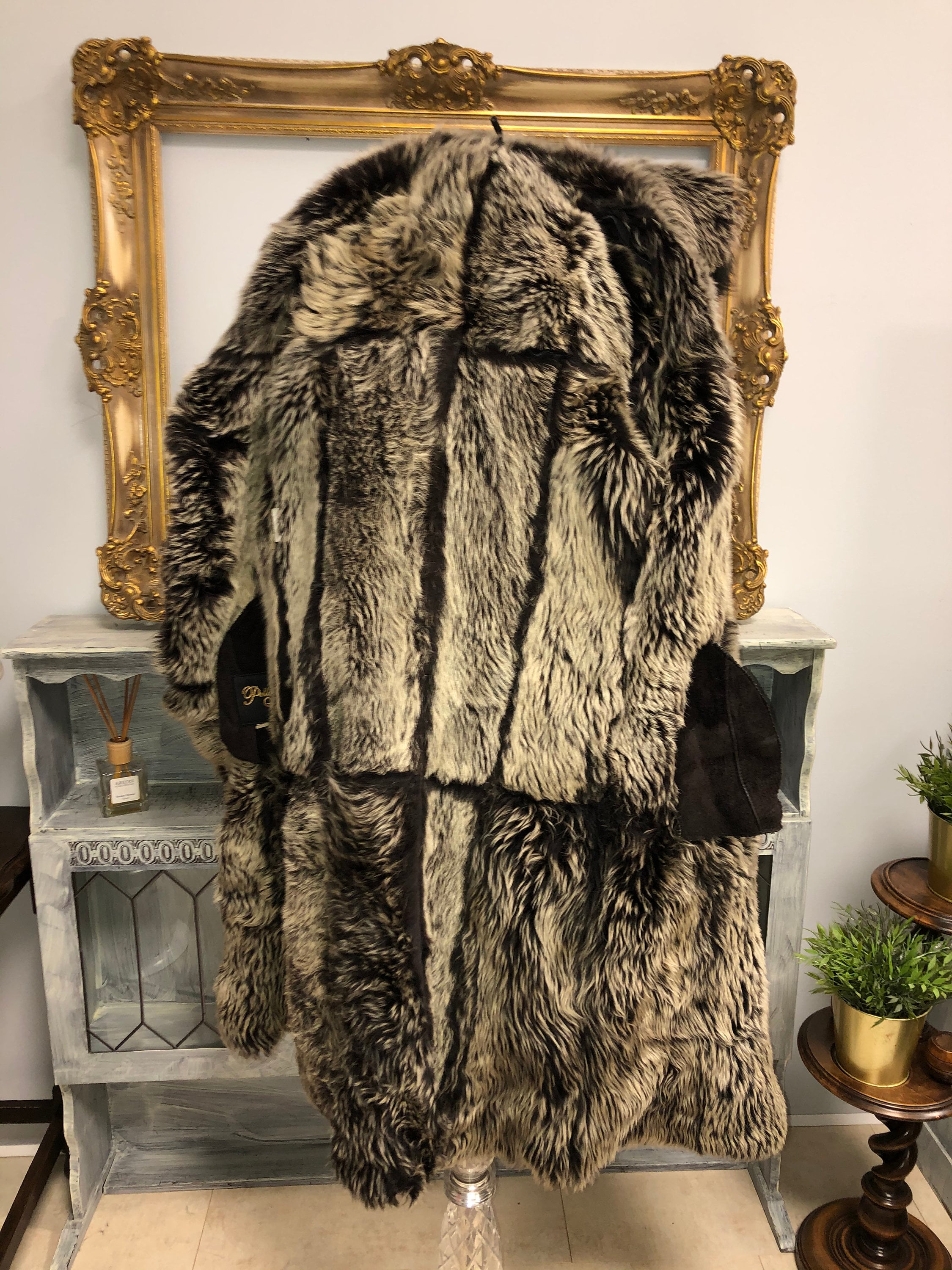 Black Lama Fur Coat, Shearling Long Coat Hooded Black Afghan Real Fur ...