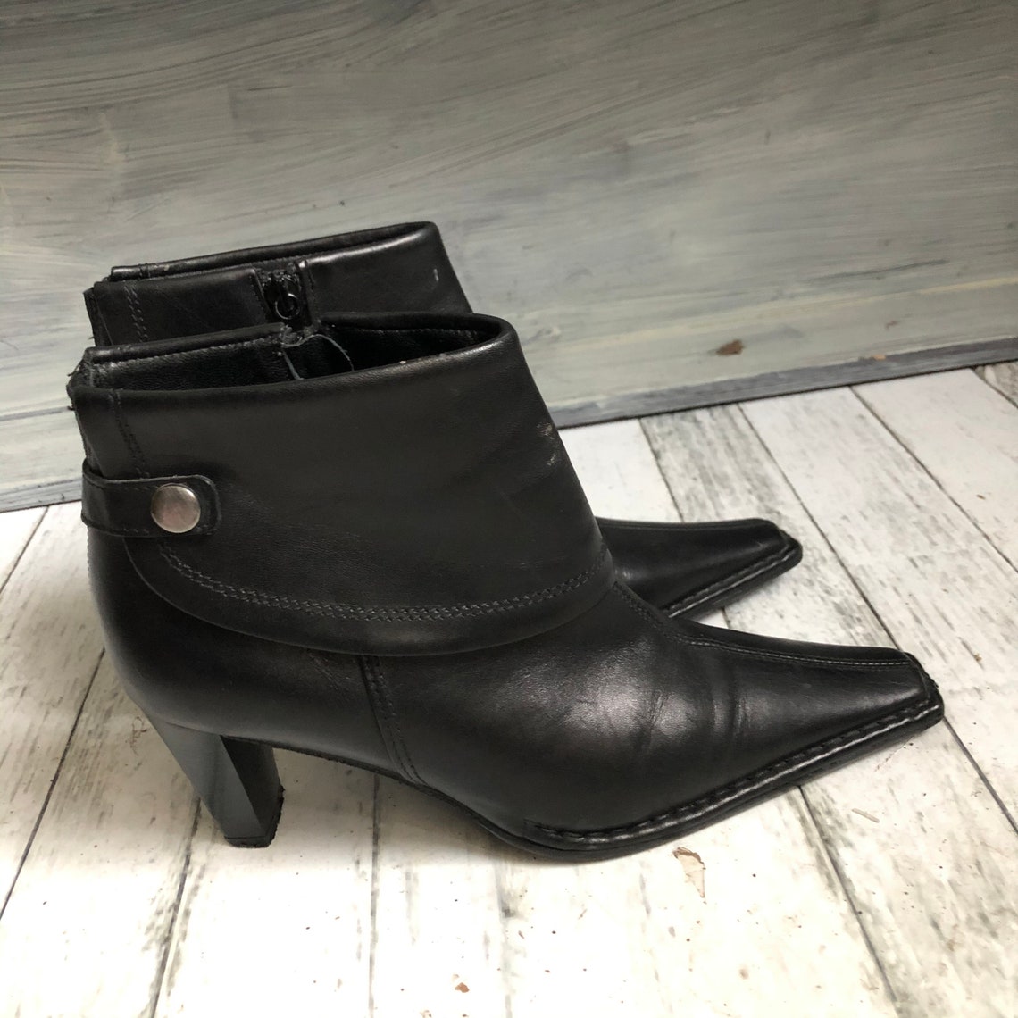 90s Italian Vintage Black Leather Ankle Boots Sz 38 Lazzarini Black ...