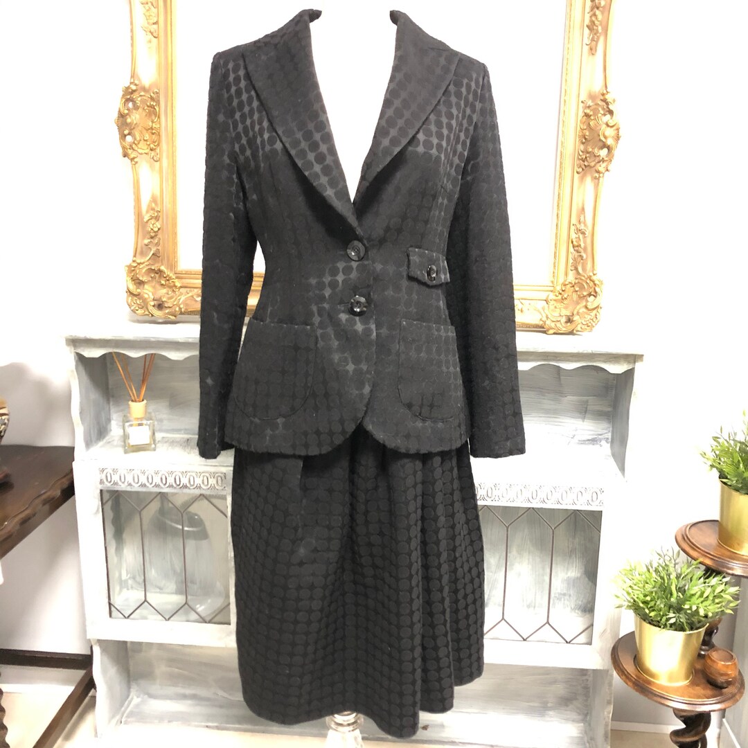 Marimekko Ritva Falla Black Dotted Wool Viskose Skirt Suit Size 8UK ...