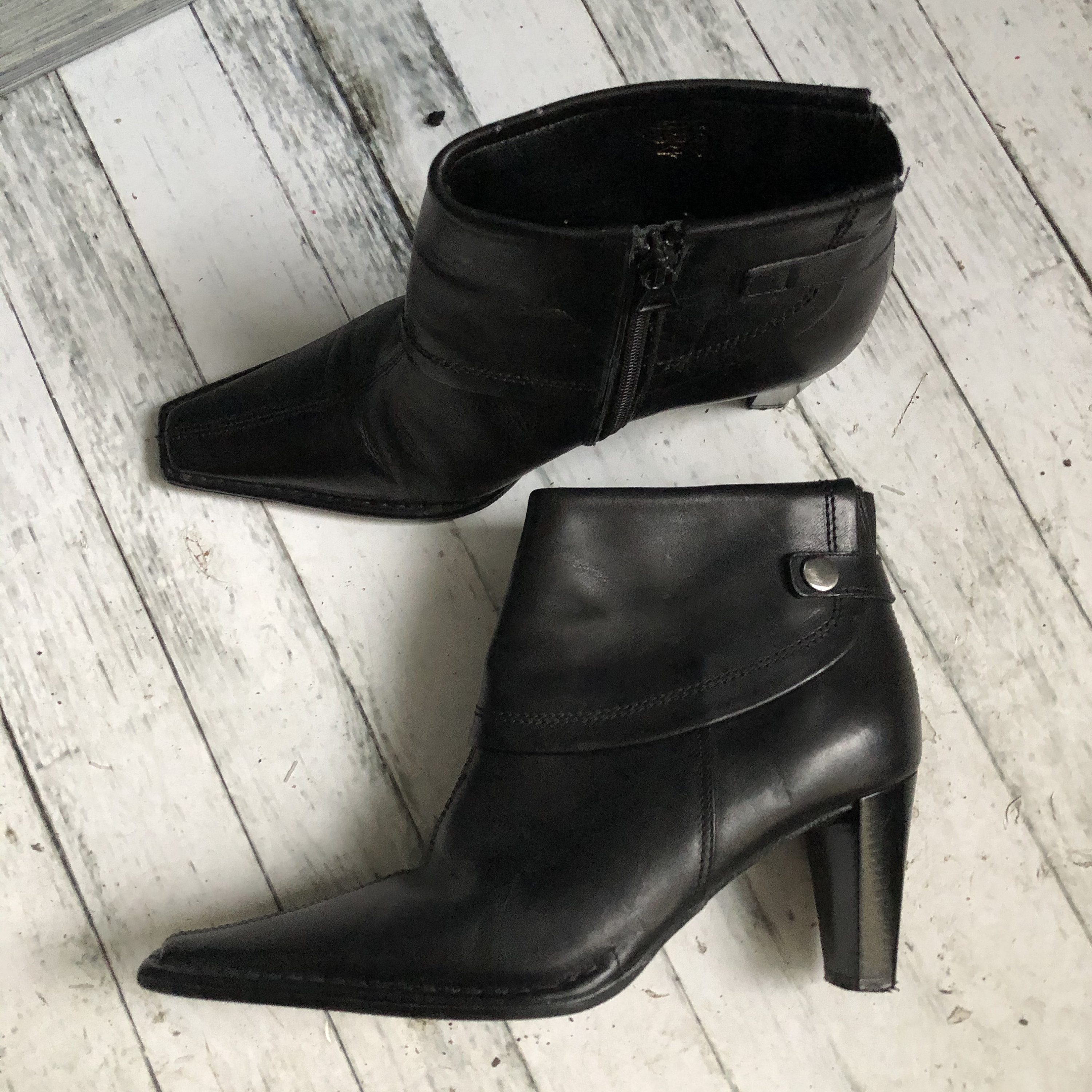 90s Italian Vintage Black Leather Ankle Boots Sz 38 Lazzarini Black ...