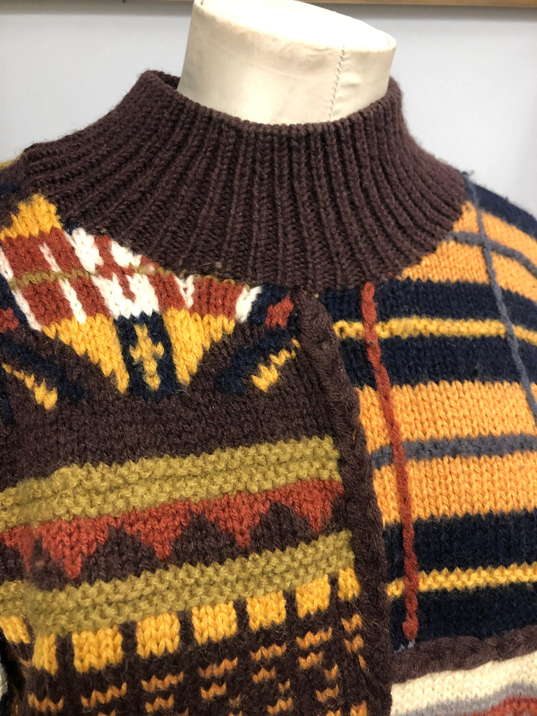 90s Mexican Cowichan Chunky Sweater Sz S/M Novelty Sweater Eclectic ...