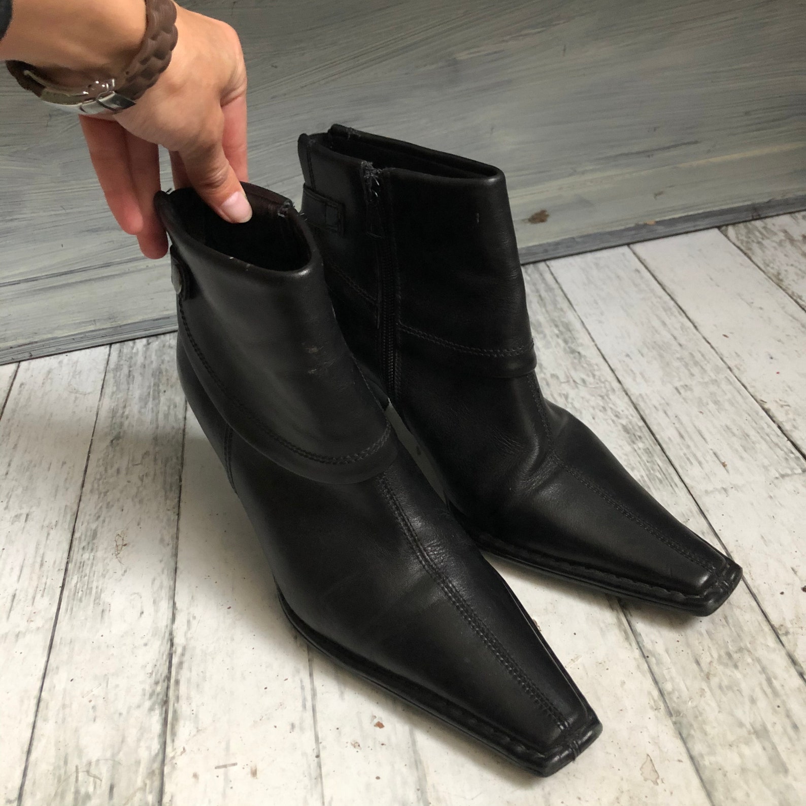 90s Italian Vintage Black Leather Ankle Boots Sz 38 Lazzarini Black ...