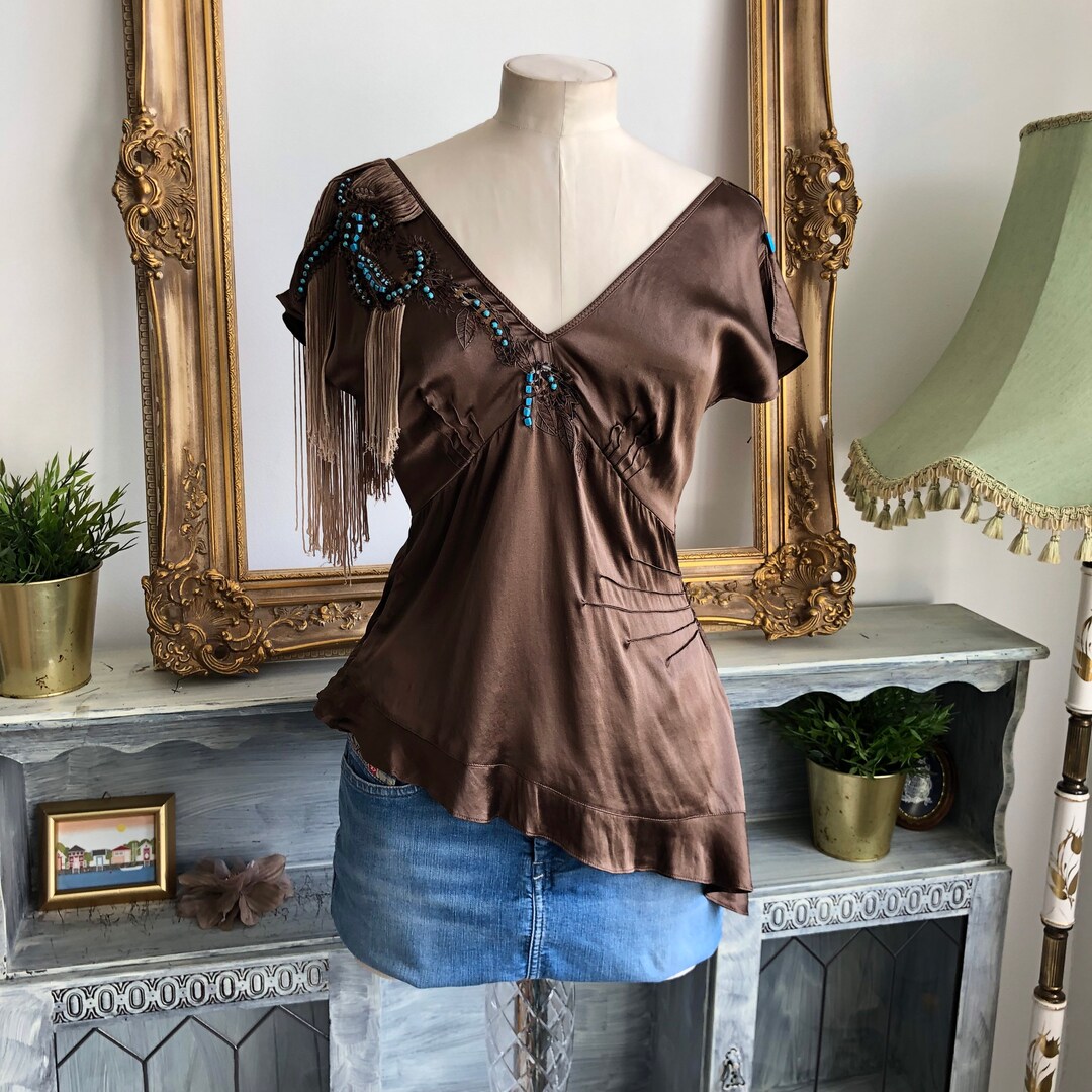 90s Vintage Brown Real Silk Satin Blouse From Karen Millen Sz 38 - Etsy