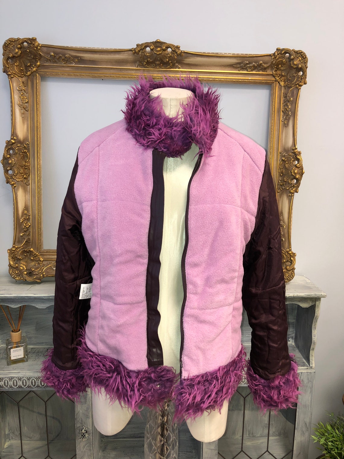 Funky Purple 90s Vinyl Bomber With Shaggy Fur Trim Size S - Etsy