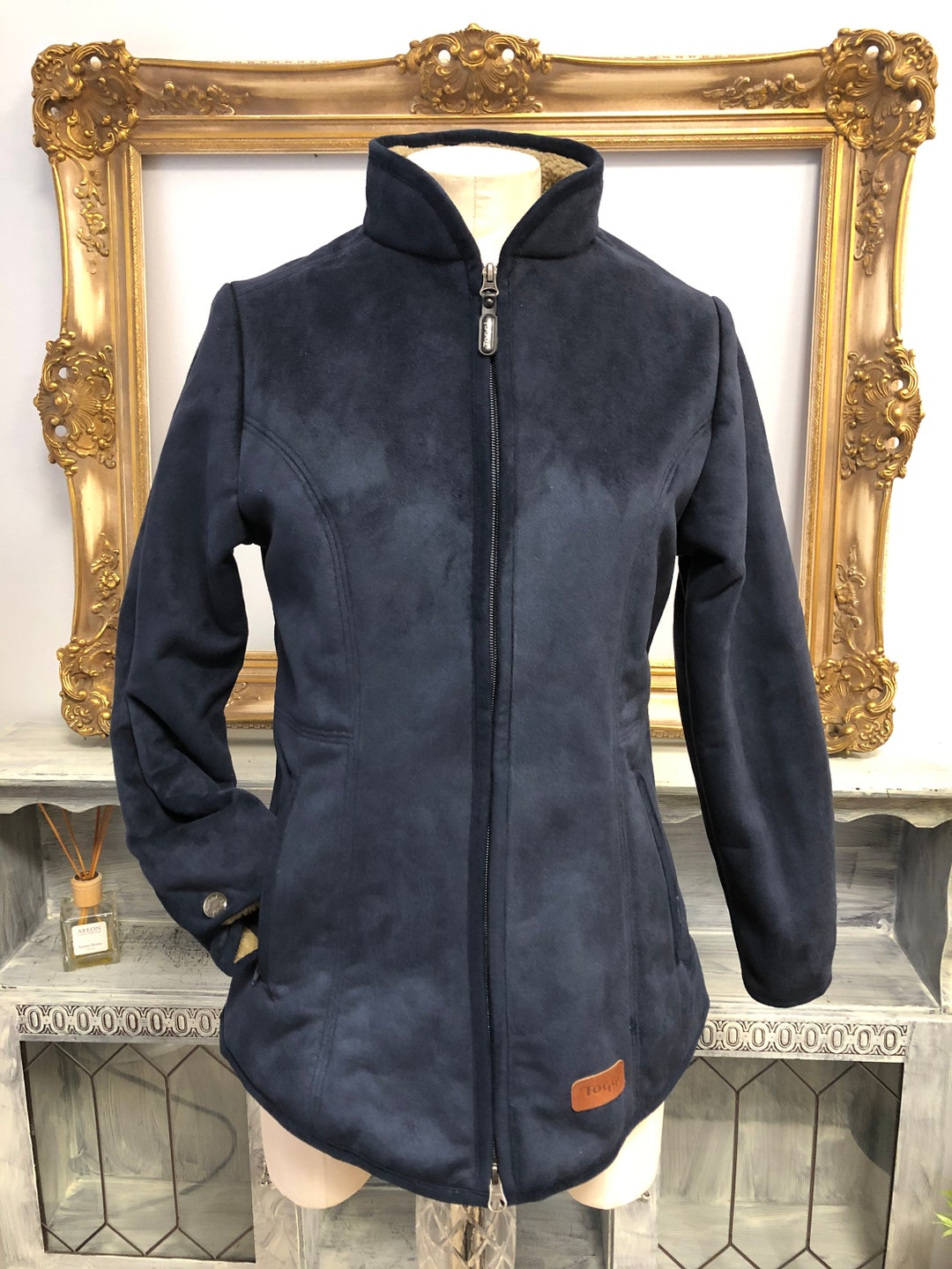Toggi Vegan Suede Sheep Fur Lining Fitted Jacket Navy Blue Sz XS - Etsy