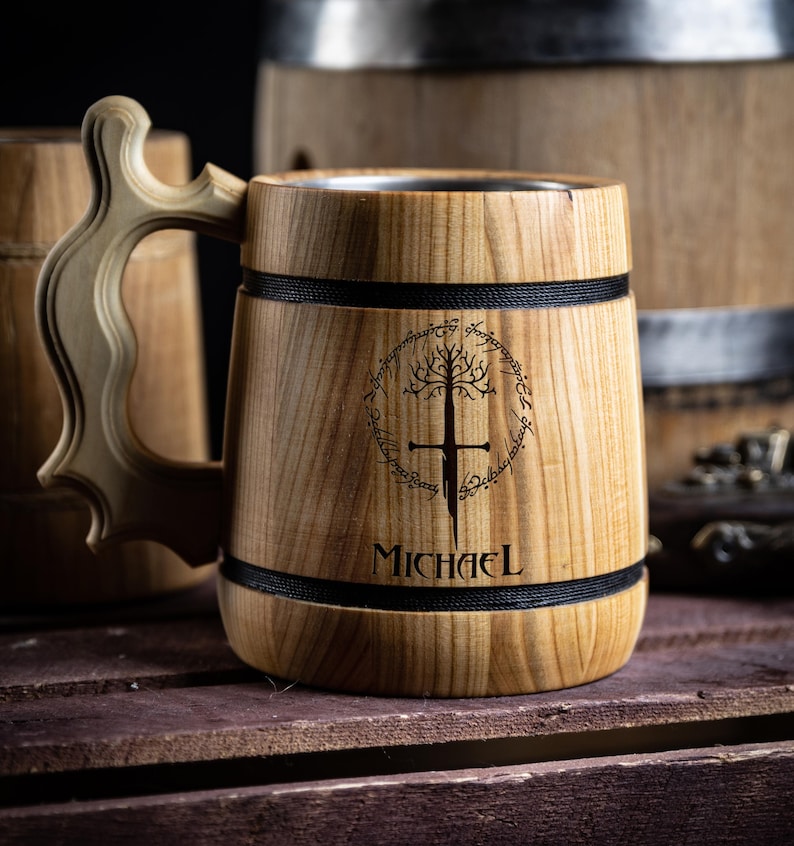 Personalized Wooden Beer Mug : Custom Laser Engraved Groomsmen Gift - Etsy