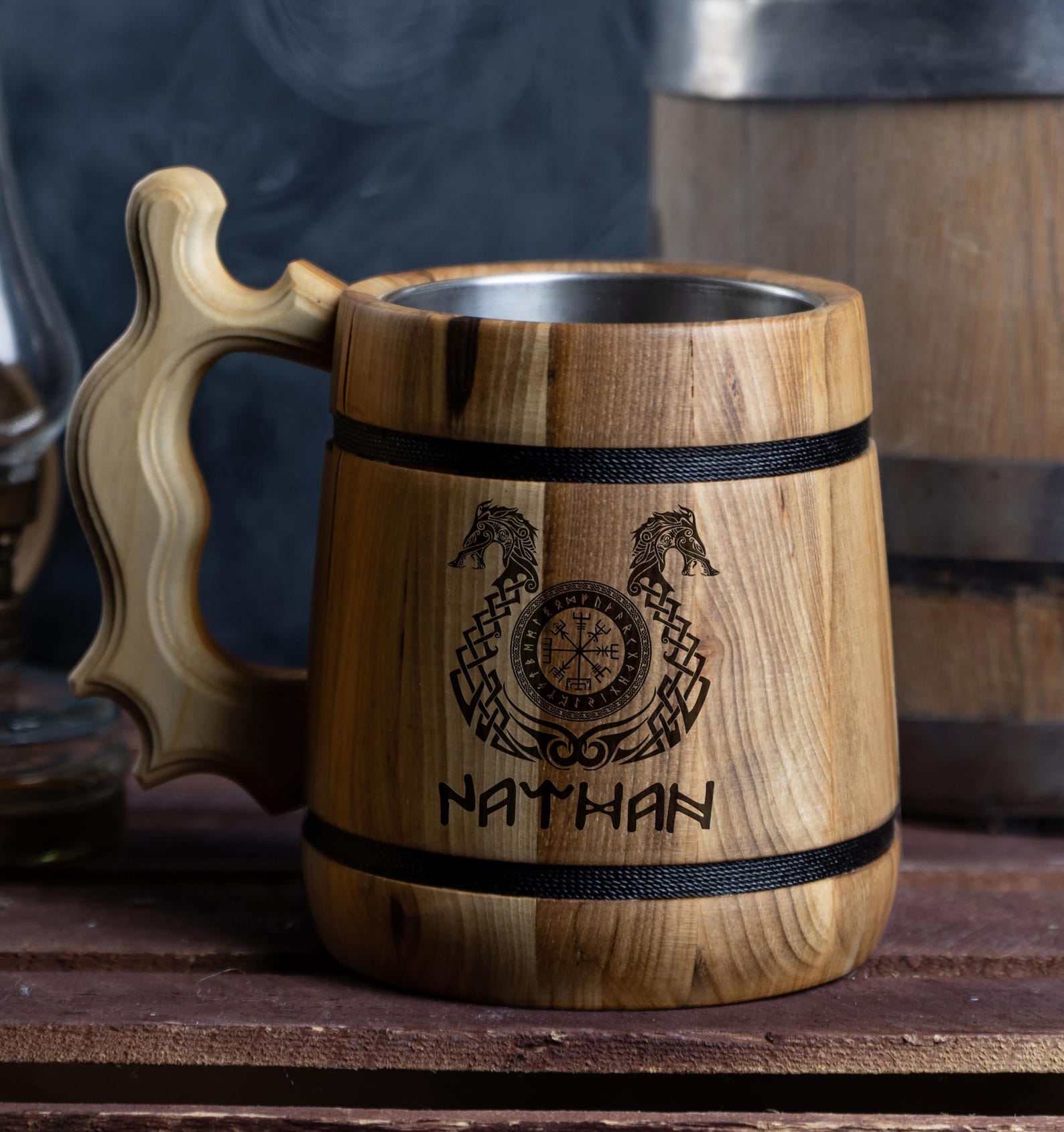 Personalized Wooden Beer Mug: Custom Engraved Viking Tankard, Oak or ...