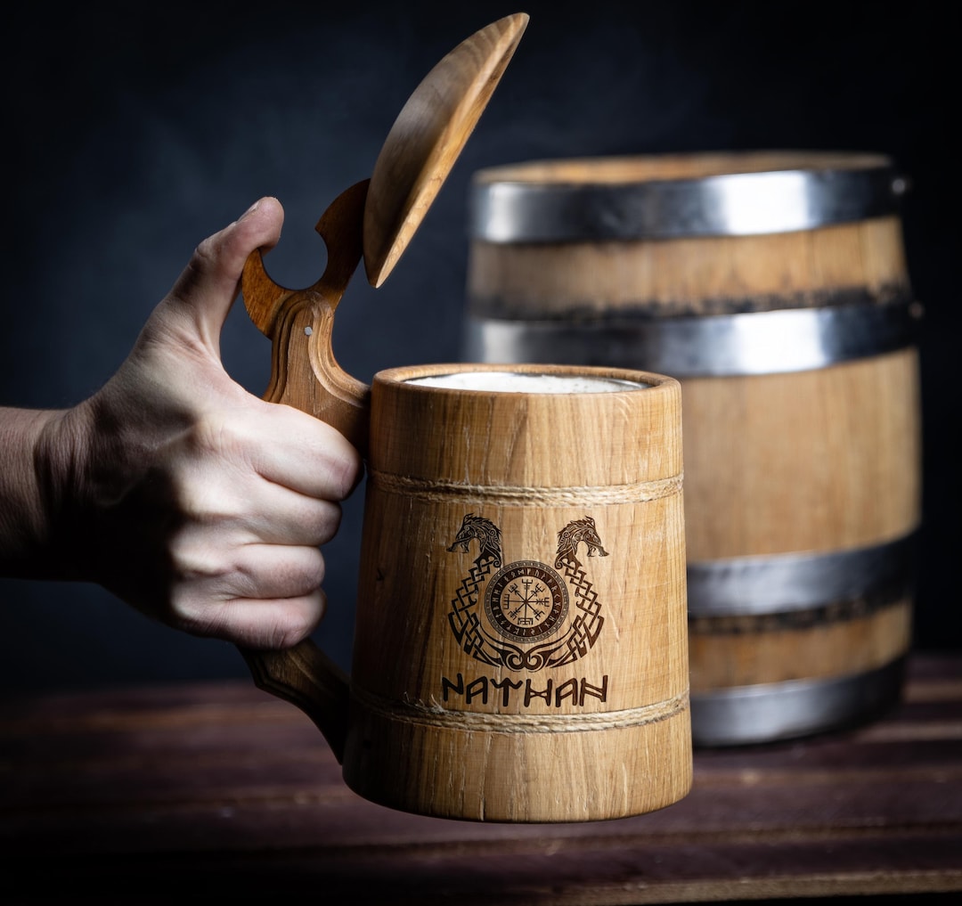 Personalized Wooden Beer Mug: Custom Engraved Viking Tankard, Oak or ...