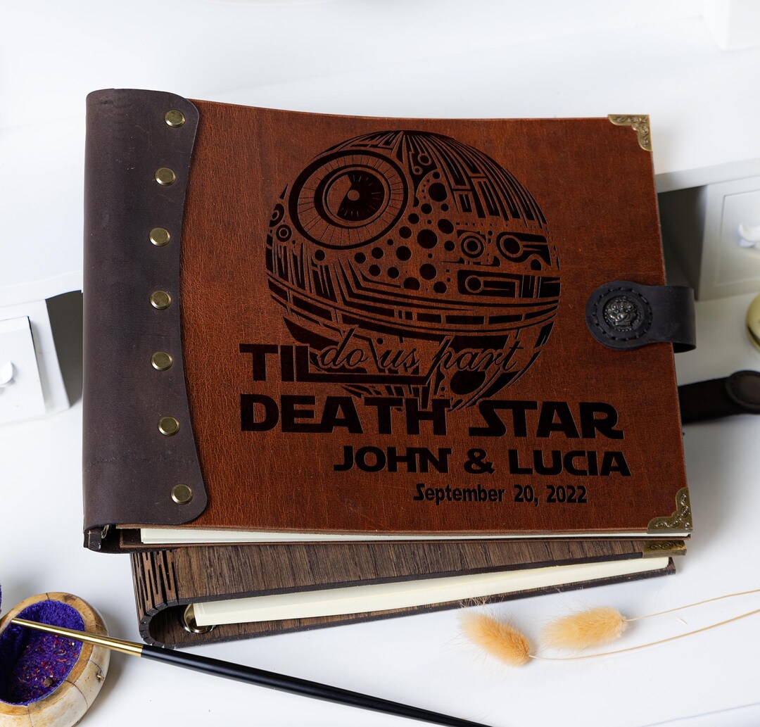 Personalized Wood Wedding Guest Book: Leather Binding, Engraved Album ...