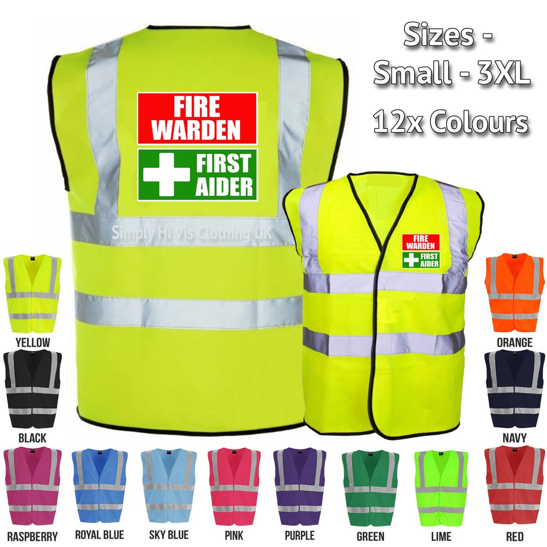 Fire Warden - First Aider - Hi Vis Vest Reflective Hi Viz Safety ...