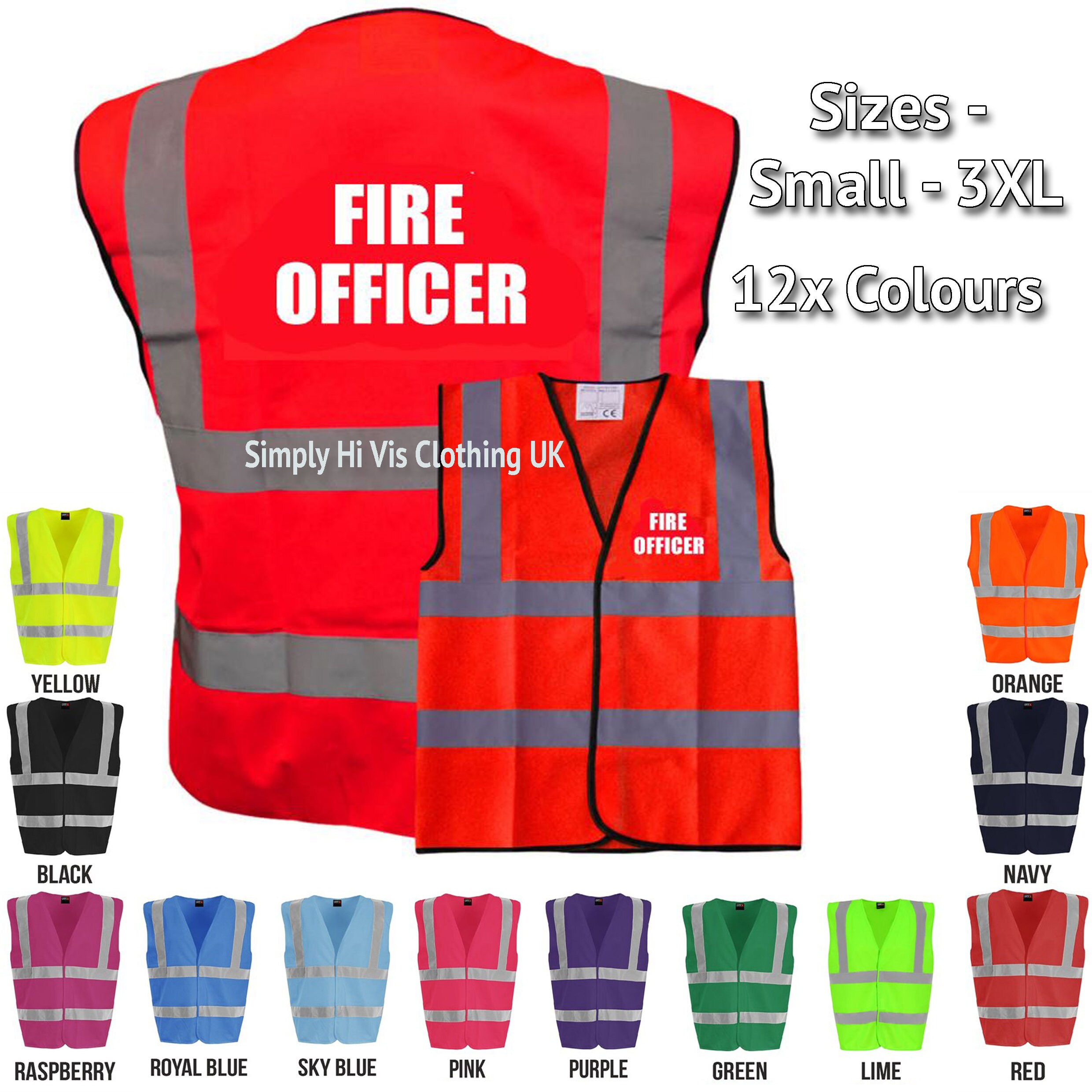Adult Bib Hi Vis FIRE MARSHAL WARDEN Vest High Visibility Viz Waistcoat ...