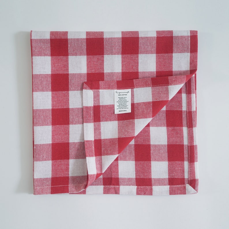 Red White Check Table Cloth Napkin, Pink White Cotton Buffalo Plaid ...