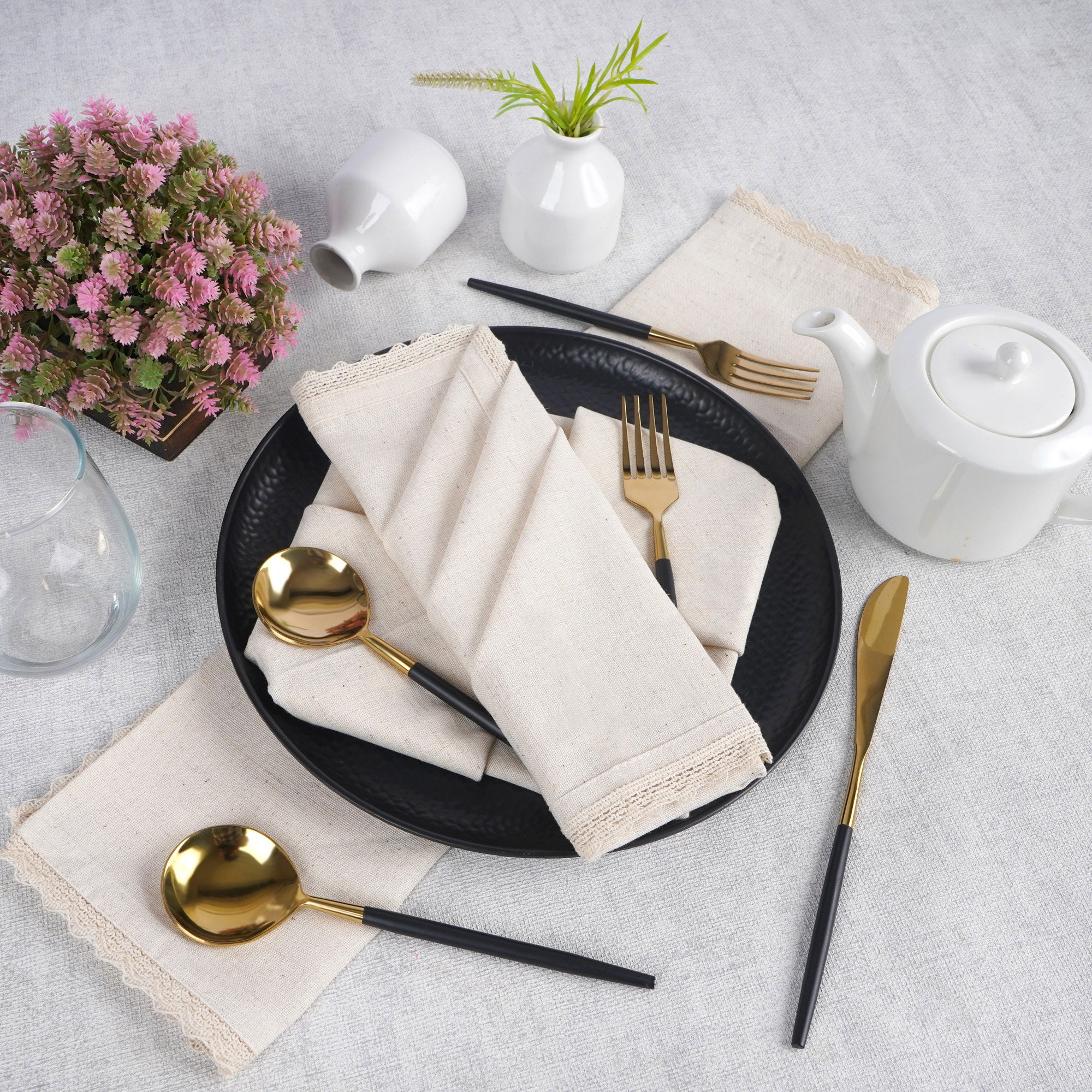 FINGERCRAFT Cloth Napkins Cotton Linen Blend Kitchen Napkins Serviette ...