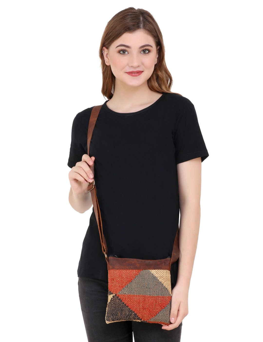 Wool and Jute Dhurrie Passport Sling Bag, Vintage Kilim Bag, Handmade ...