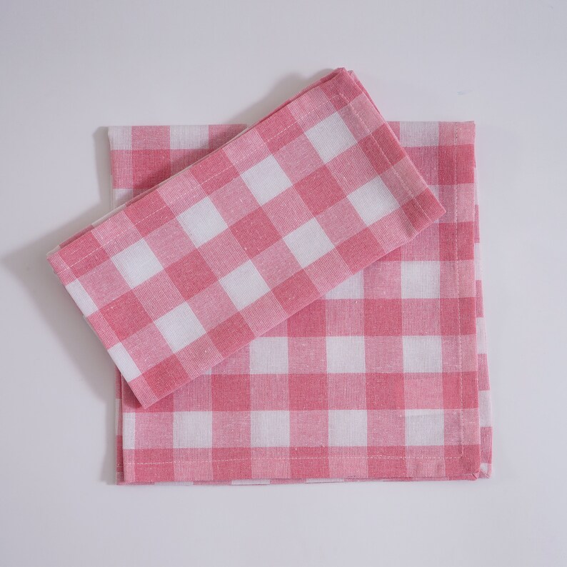 Red White Check Table Cloth Napkin, Pink White Cotton Buffalo Plaid ...