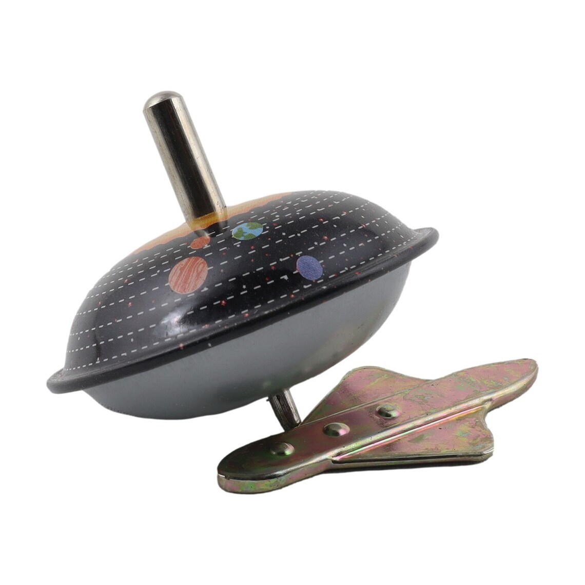 Tin Toy - Spinning Top With Rocket - Tin Spinning Top - Etsy