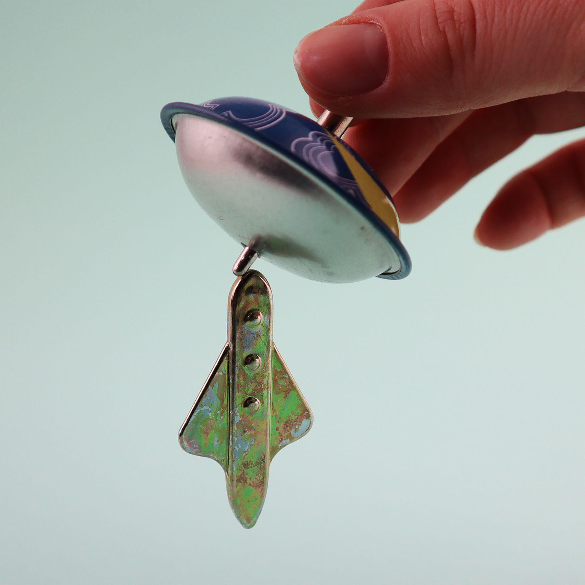 Tin Toy - Spinning Top With Rocket - Tin Spinning Top - Etsy