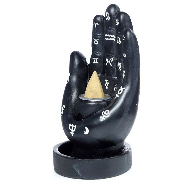 Incense Cone Holder, Fortune Teller's Hand, Left, Black, Backflow ...