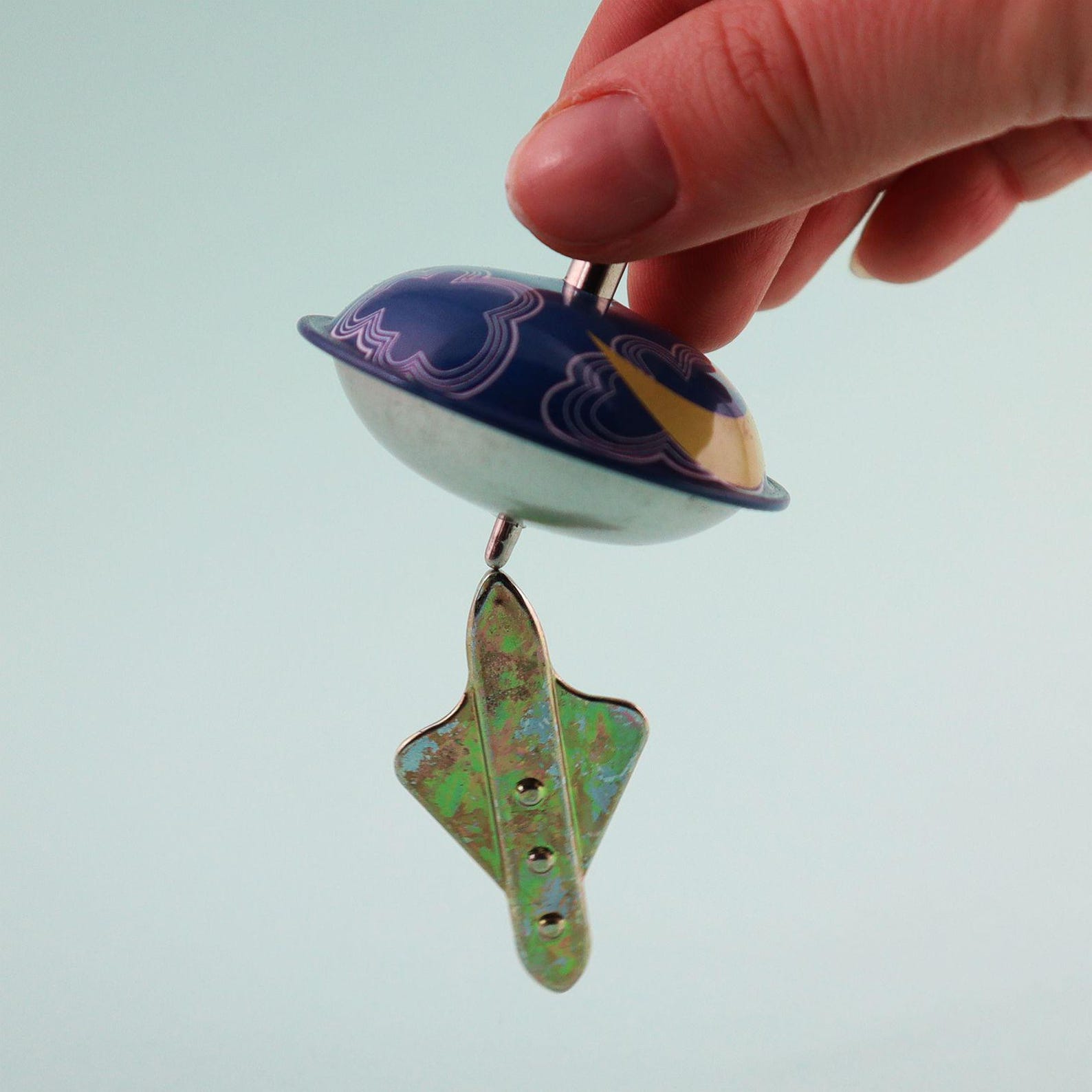 Tin Toy - Spinning Top With Rocket - Tin Spinning Top - Etsy