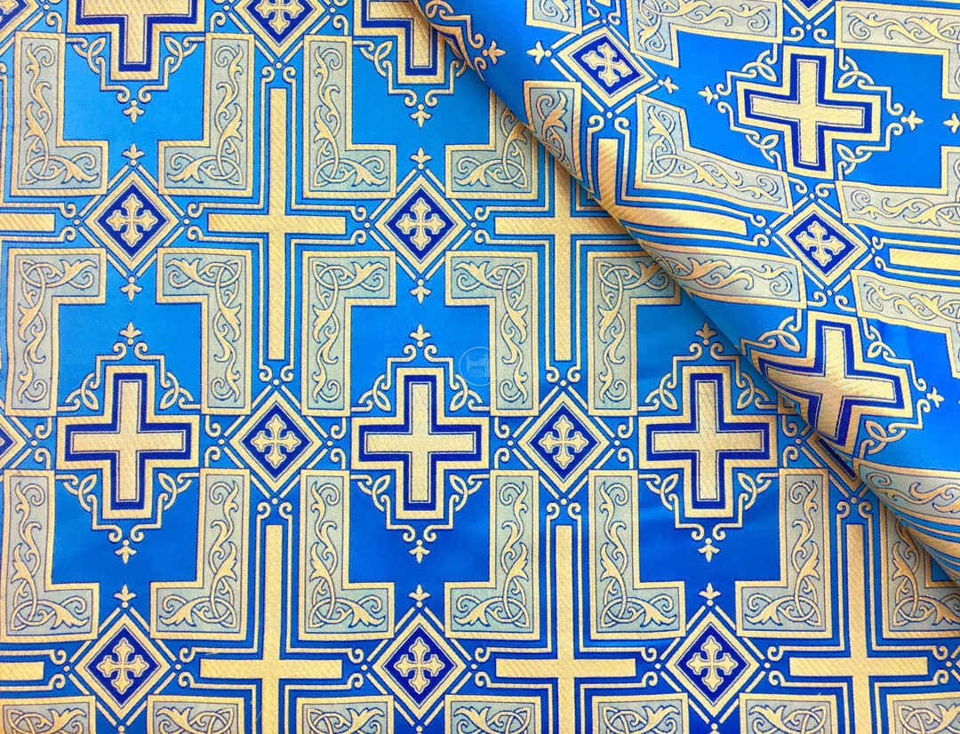 Medium Weight Cross-print Metallic Brocade for Church Clothing, 59"w ...