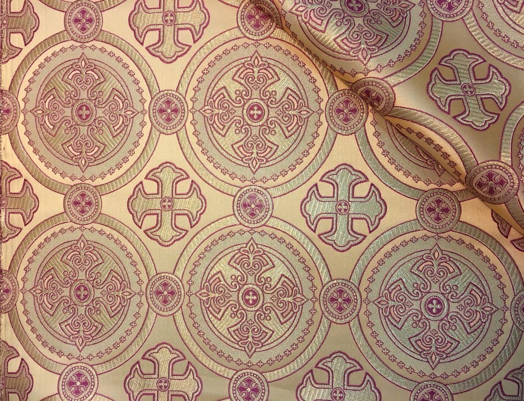 Round Cross Liturgical Brocade Fabric for Church Altar Cloth 59" W ...