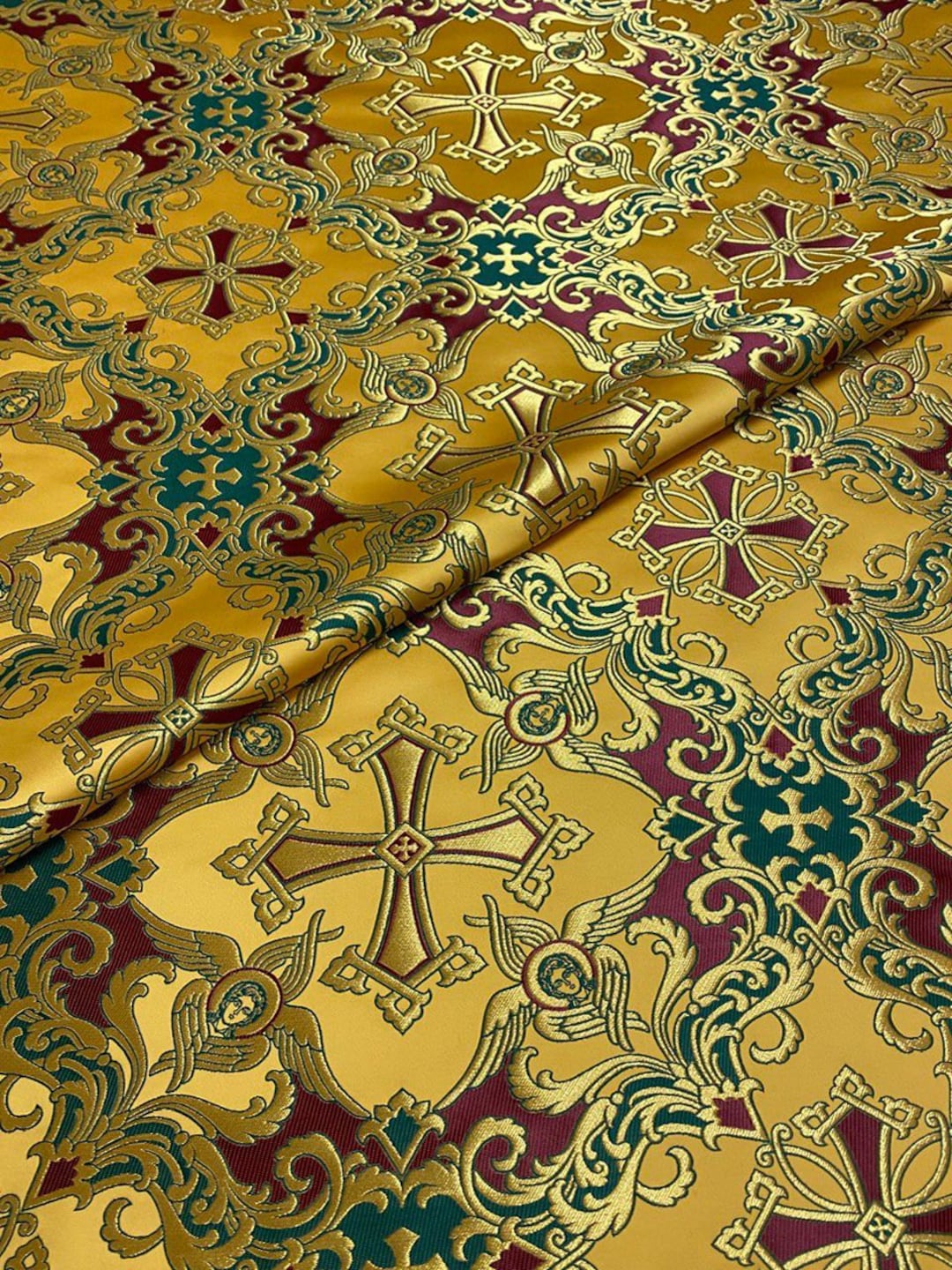 Cherubim Angel Liturgical Brocade for Garments, Vestments, Yellow Gold ...