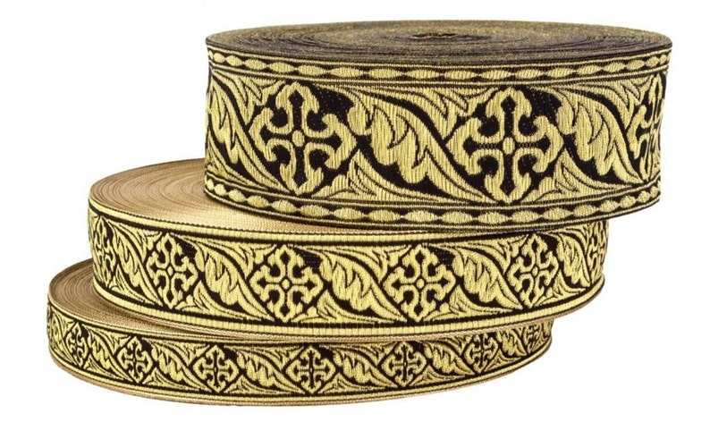 Jacquard Metallic Galloon Leaf & Cross Liturgical Ribbon Trims - Etsy