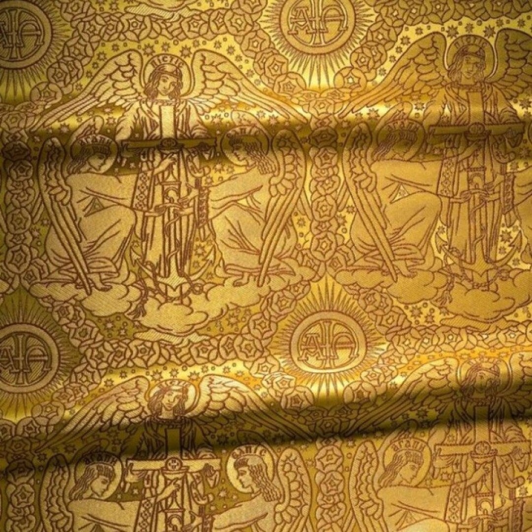 Angel Patterned Jacquard Brocade Vestment Brocadeyellow and - Etsy