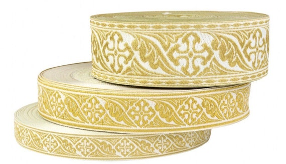 Jacquard Metallic Galloon Leaf & Cross Liturgical Ribbon Trims - Etsy