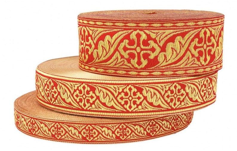 Jacquard Metallic Galloon Leaf & Cross Liturgical Ribbon Trims - Etsy